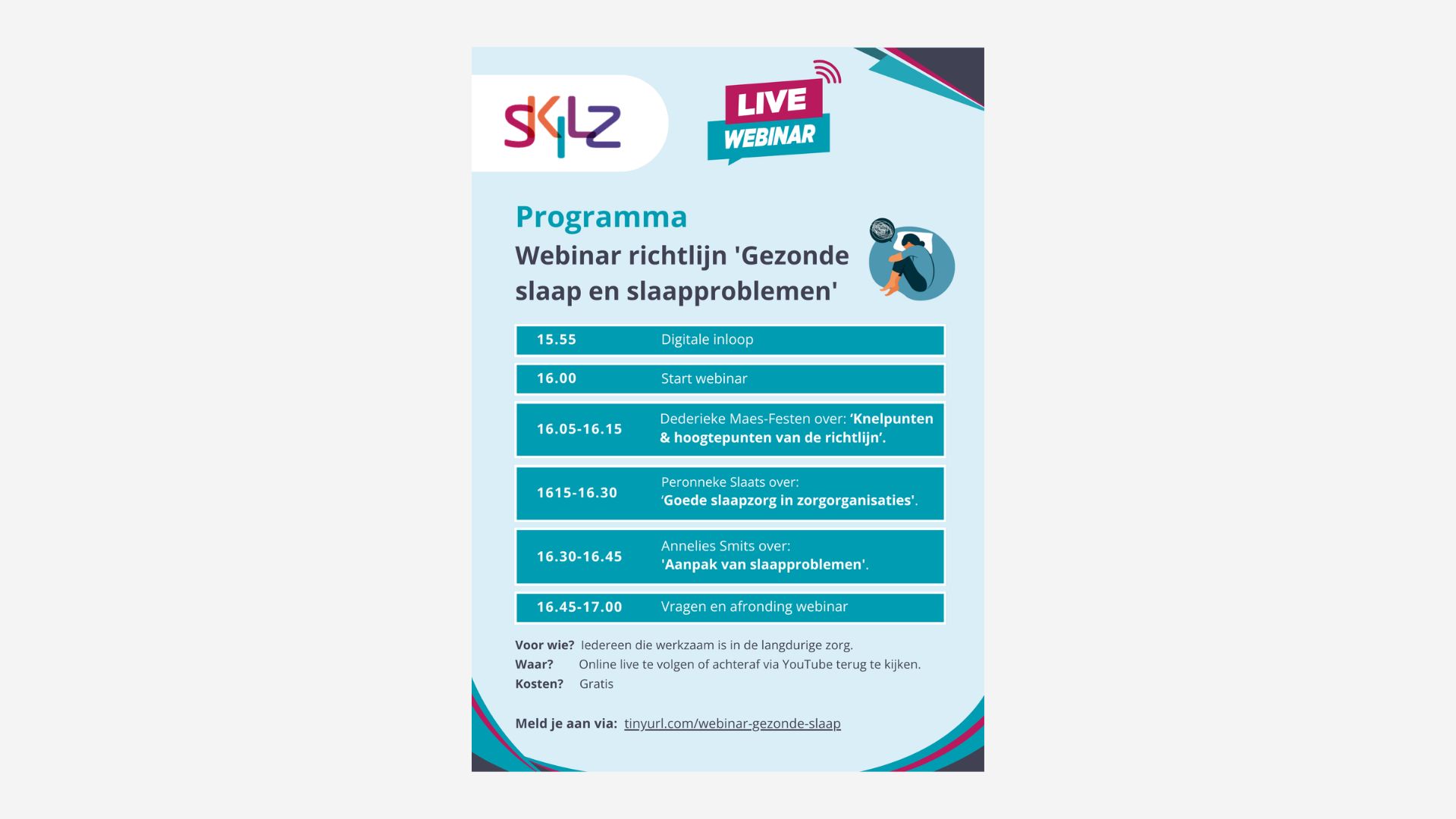 Programma webinar richtlijn 'Gezonde slaap en slaapproblemen' - SKILZ